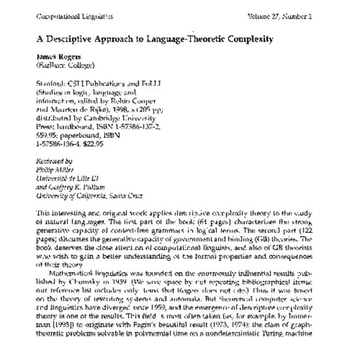 Book Reviews A Descriptive Approach To Language Theoretic Complexity