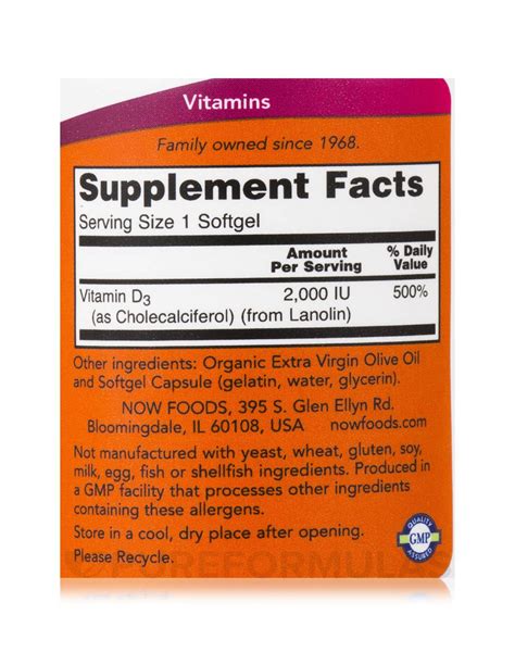 NOW Vitamin D3 2000 IU 240 lágyzselé kapszula