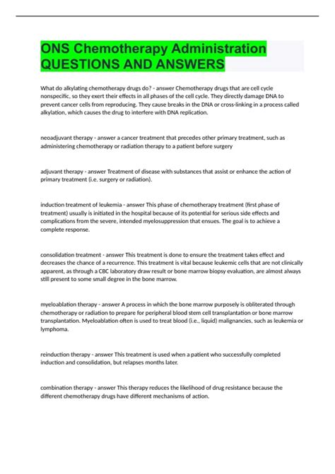 Ons Chemotherapy Administration Questions And Answers Ons