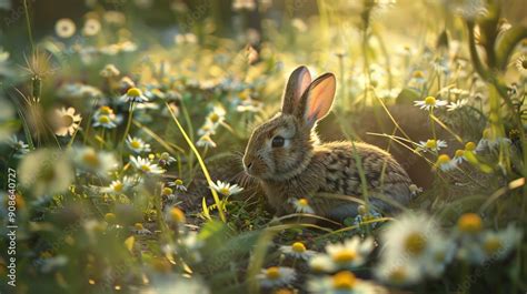 Rabbit Burrows Hidden Beneath Daisy Strewn Meadows Where Fluffy Tails And Twitching Noses Peek