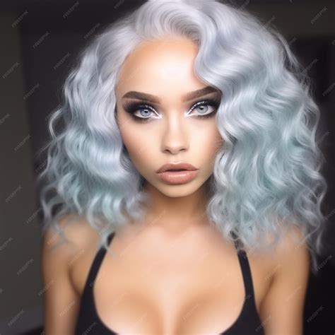 Premium Photo A Woman With Grey Hair And Blue Eyes And A Black Top