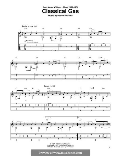 Classical Gas By M Williams Sheet Music On Musicaneo