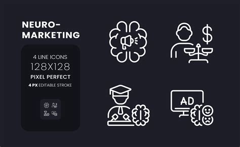 Neuromarketing White Linear Desktop Icons On Black Decision Making Digital Marketing Social