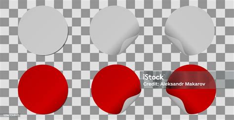 원 접착제 기호를 설정합니다 흰색 태그 필링 코너와 그림자 현실적인 빨간 둥근 종이 접착제 스티커 모형투명에 곡선 모서리와 종이 둥근 스티커 0명에 대한 스톡 벡터 아트 및