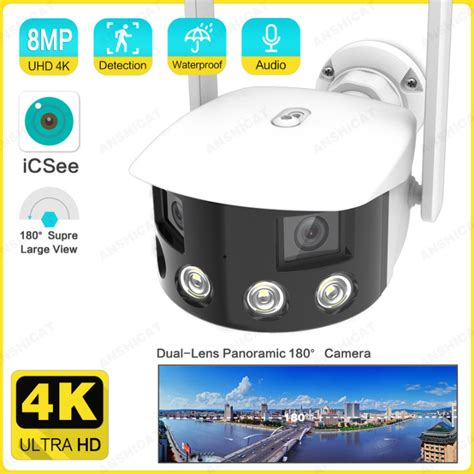 Outdoor 4k 8mp 4mp 180° Ultra Wide View Angle Panoramic Wifi Dual Lens