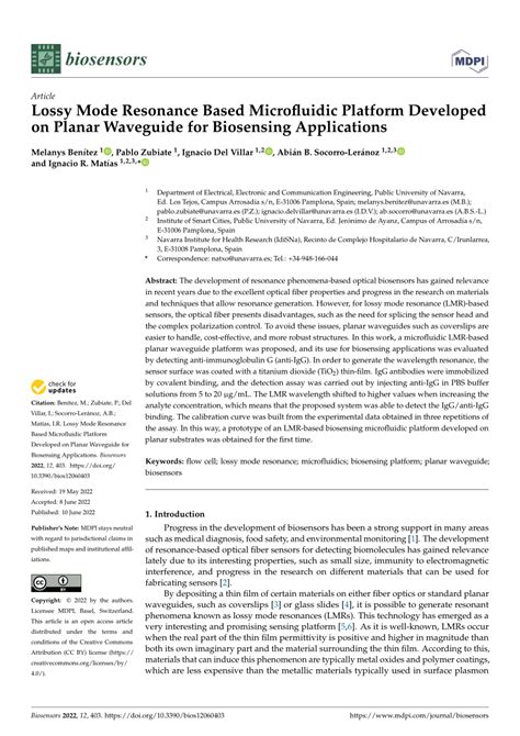 Pdf Lossy Mode Resonance Based Microfluidic Platform Developed On Planar Waveguide For