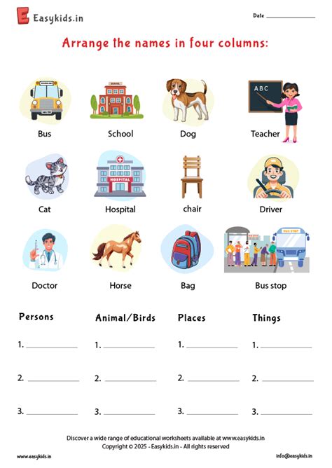 Naming Words Worksheet Class 1