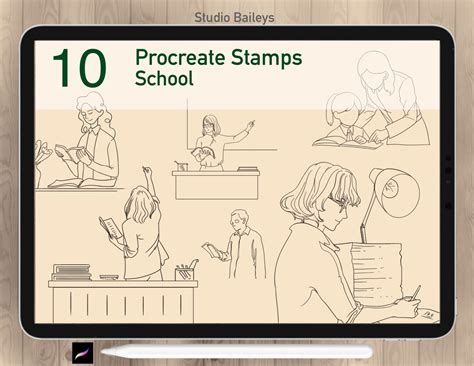 10 Procreate School Theme Stamps Anime Humans Figure Procreate Teachers Stamps Procreate