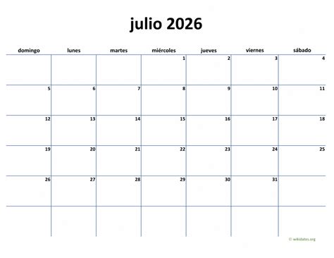 Calendario Julio 2026 De México