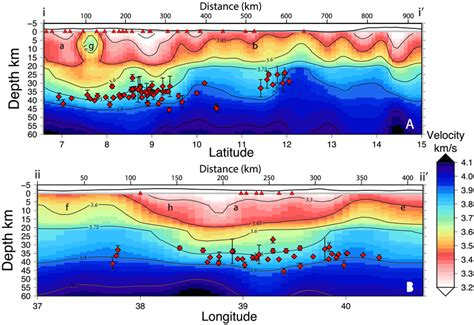 Cross Sections Of The Shear Velocity Maps Interpolated To 1‐km Depth