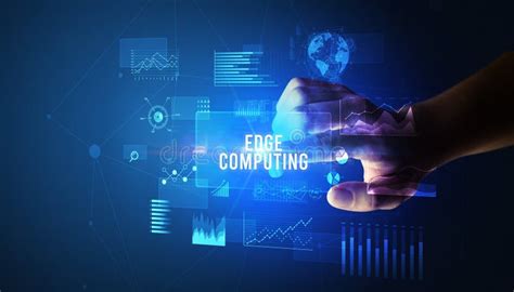 Hand Touching Digital Button Modern Technology Concept Stock