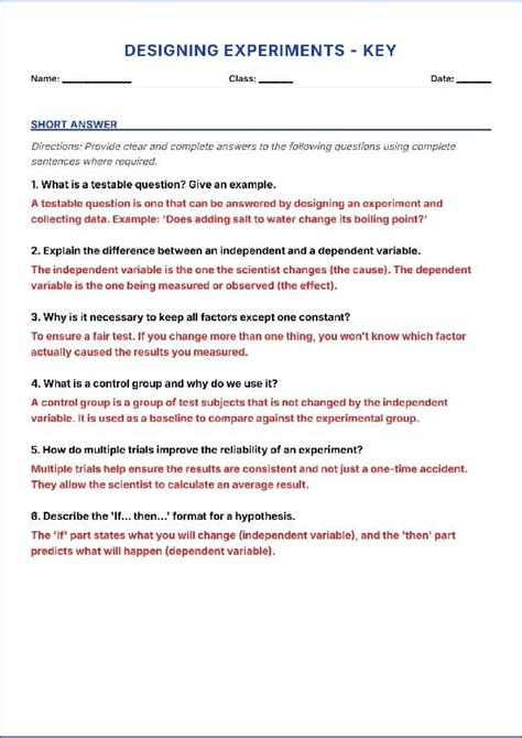 Designing Experiments Short Answer Science Worksheet Grade 5 By Smarty Penguin