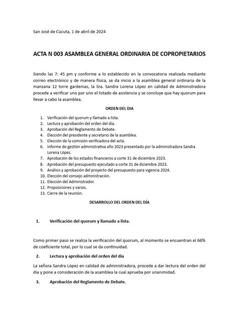 Modelo Acta De Asamblea General Ordinaria Pdf Presupuesto