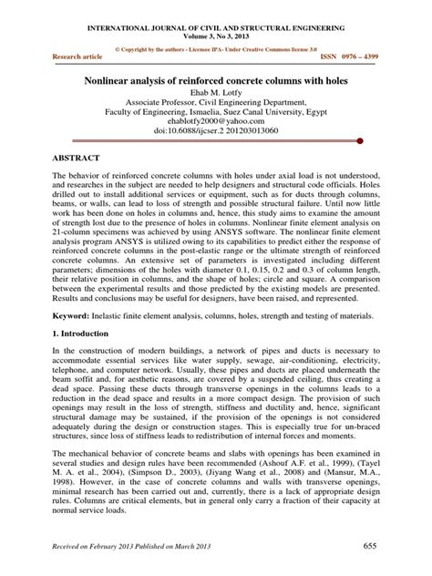 Nonlinear Analysis Of Reinforced Concrete Columns With Holes Download Free Pdf Column