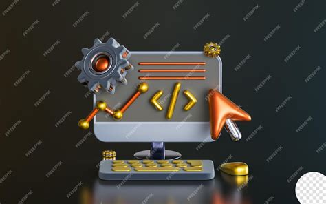 Monitor De Computador Com Sinal De Codificação De Engrenagem De Cursor De Mouse De Teclado No