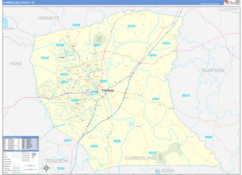 Cumberland County Nc Zip Code Wall Map Basic Style By Marketmaps Mapsales