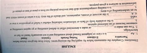 solved english directions complete the statements below by supplying