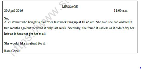 Cbse Class 9 English Message Writing Worksheet