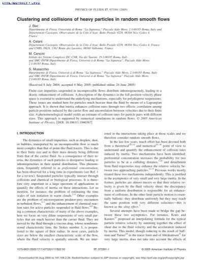 Clustering And Collisions Of Heavy Particles In Random Smooth Flows