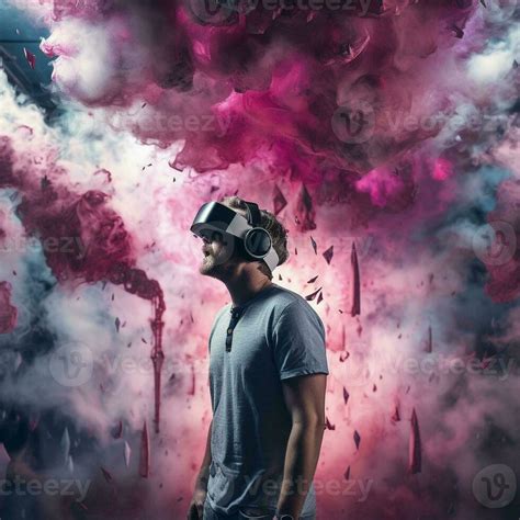 Young Man Using Virtual Reality Headset Vr Glasses Futuristic Technology Online Education