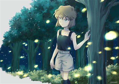 Astrayin Haibara Ai Meitantei Conan Highres 1girl Bangs Bare Arms Black Shirt Black