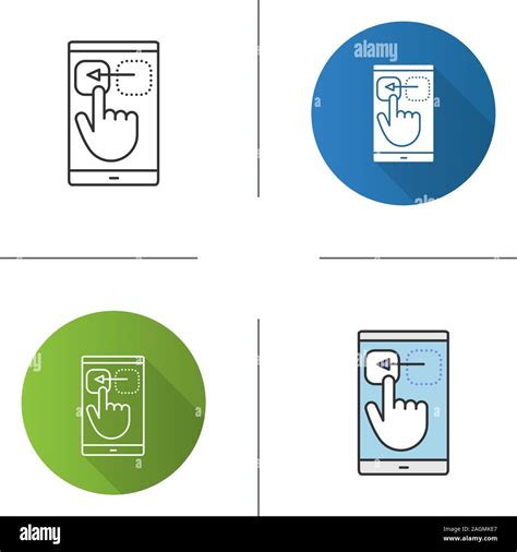 Smartphone Touchscreen Icon Drag Gesture Flat Design Linear And Color Styles Isolated Vector