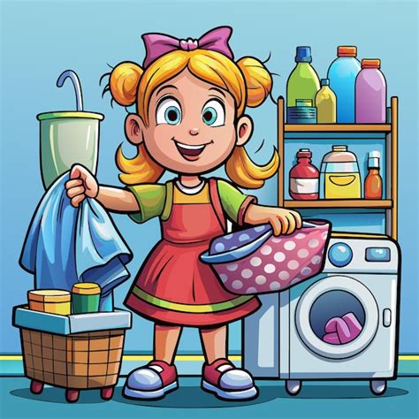 Une Fille De Dessin Animé Avec Un Panier à Linge Et Un Panier De Linge