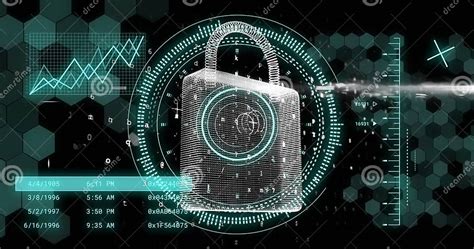 Image Of Data Processing And Padlock Over Scopes Scanning Stock Image Image Of Secure