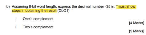 solved b assuming 8 bit word length express the decimal