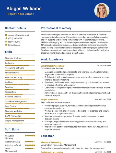 Project Accountant Cv Example For 2025 Professional Cv Templates