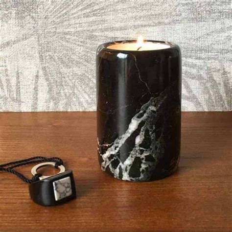 Black Marble Tea Light Holder With Six Sweet Orange And Geranium Scented