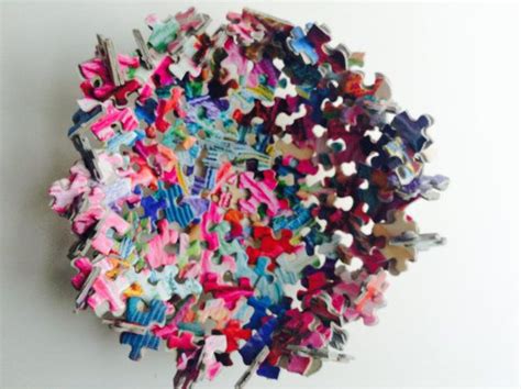 Multicolored Jigsaw Puzzle Bowl Colorful Puzzle Pieces Craft Jigsaw