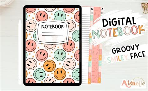 Portrait Digital Notebook Groovy Smiley Faces Notebook Goodnotes Notebook Teacher Notebook