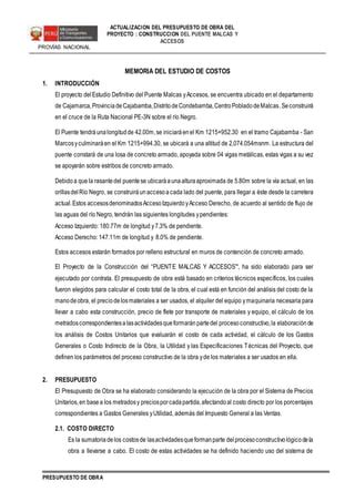 Memoria Del Estudio De Costo Docx