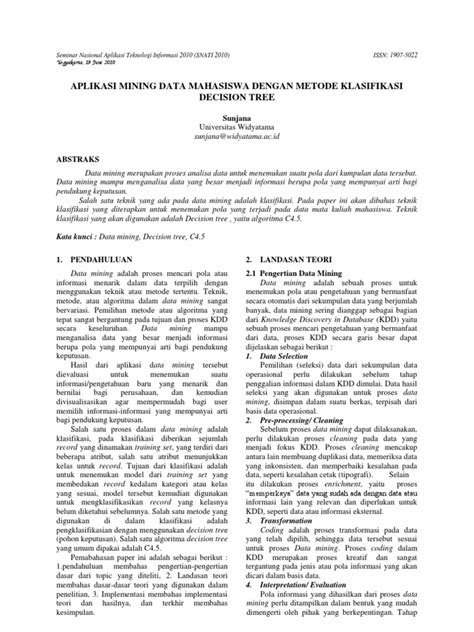 Aplikasi Mining Data Mahasiswa Dengan Metode Klasifikasi Decision Tree Pdf