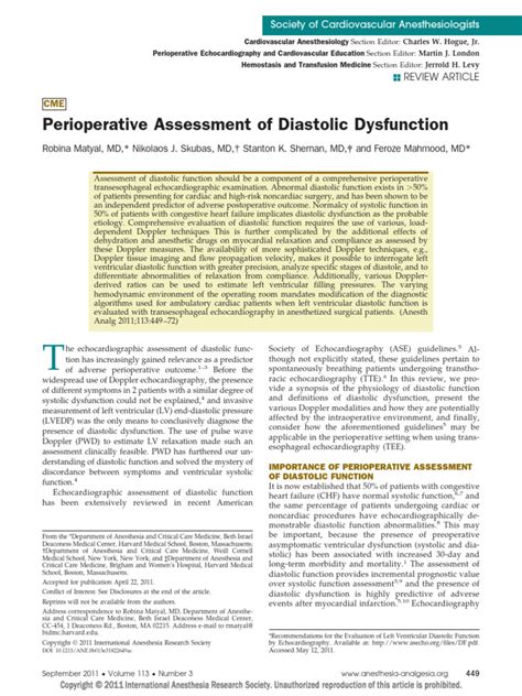 Perioperative Assessment Of Diastolic Dysfunction4 Pdf Diastole Echocardiography