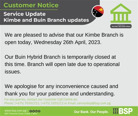 Bsp Png Our Kimbe Branch Is Open Today Bsp Financial Group Limited