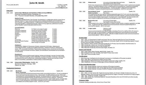 Pa Cv Template Physician Assistant Resume Curriculum Vitae And Cover