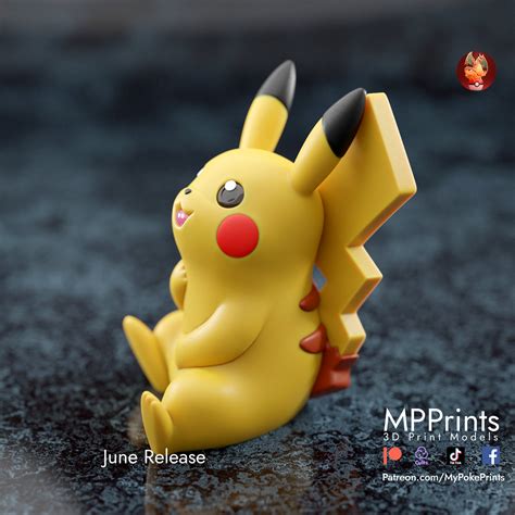 🆓 Apoyar A Pikachu Sentado Gratis・archivo 3d Gratis Para Impresión 3d・cults