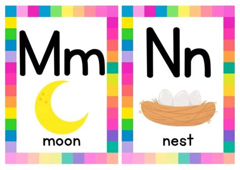 The Letter N Is For Moon And Nest Letter N Flashcards Colorful