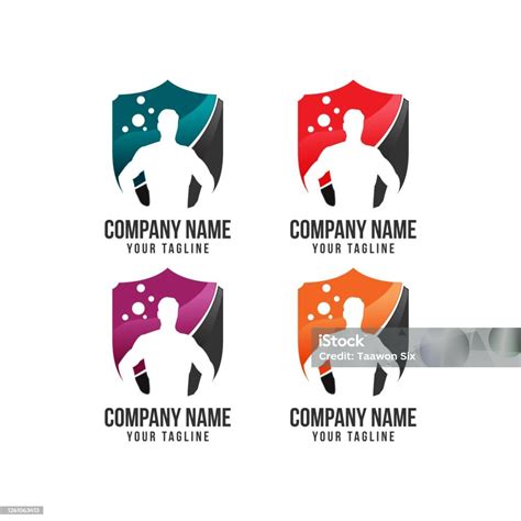 방패 배경에 근육 남자 실루엣 보호 방패 리프팅 웨이트 피트니스 체육관 아이콘 보디 로고 보호 된 강철 가드 쉴드 개념 안전 배지 강철 아이콘 배너 0명에 대한 스톡 벡터