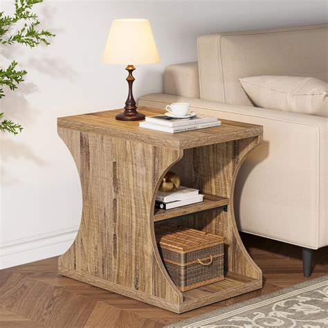 Condemo Modern Farmhouse End Table With Storage 3 Tier