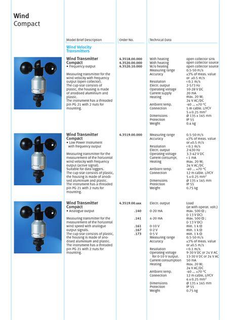 Thies Compact Anemometer Type Overview Pdf Wind Speed Computer Engineering
