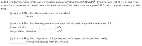 Solved A Cm Diameter Disk Rotates With A Constant Chegg