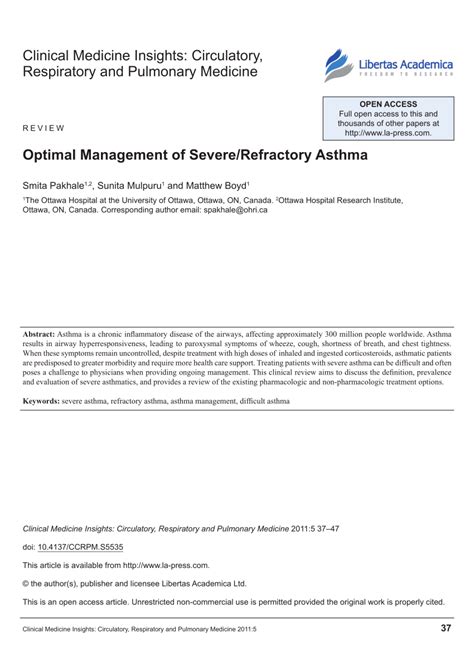 Pdf Optimal Management Of Severerefractory Asthma