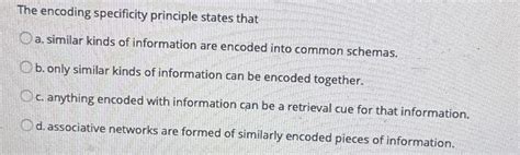 Solved The Encoding Specificity Principle States Thata