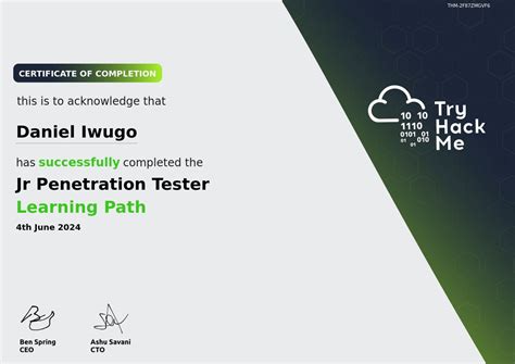 Cybersecurity Tryhackme Offensivesecurity Daniel Iwugo