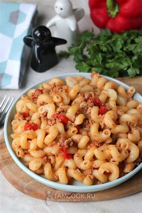 Макароны с фаршем и болгарским перцем Макароны с кетчупом Фарш с