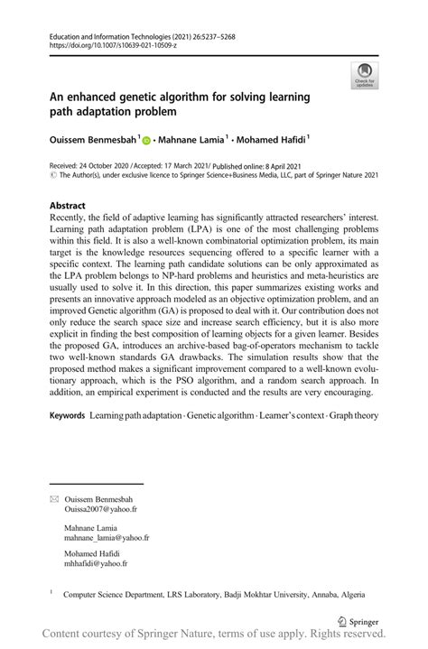 An Enhanced Genetic Algorithm For Solving Learning Path Adaptation