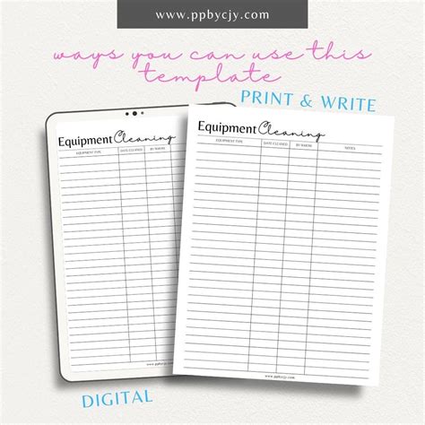 Equipment Cleaning Log Printable Template Maintenance Tracker Instant Digital Download